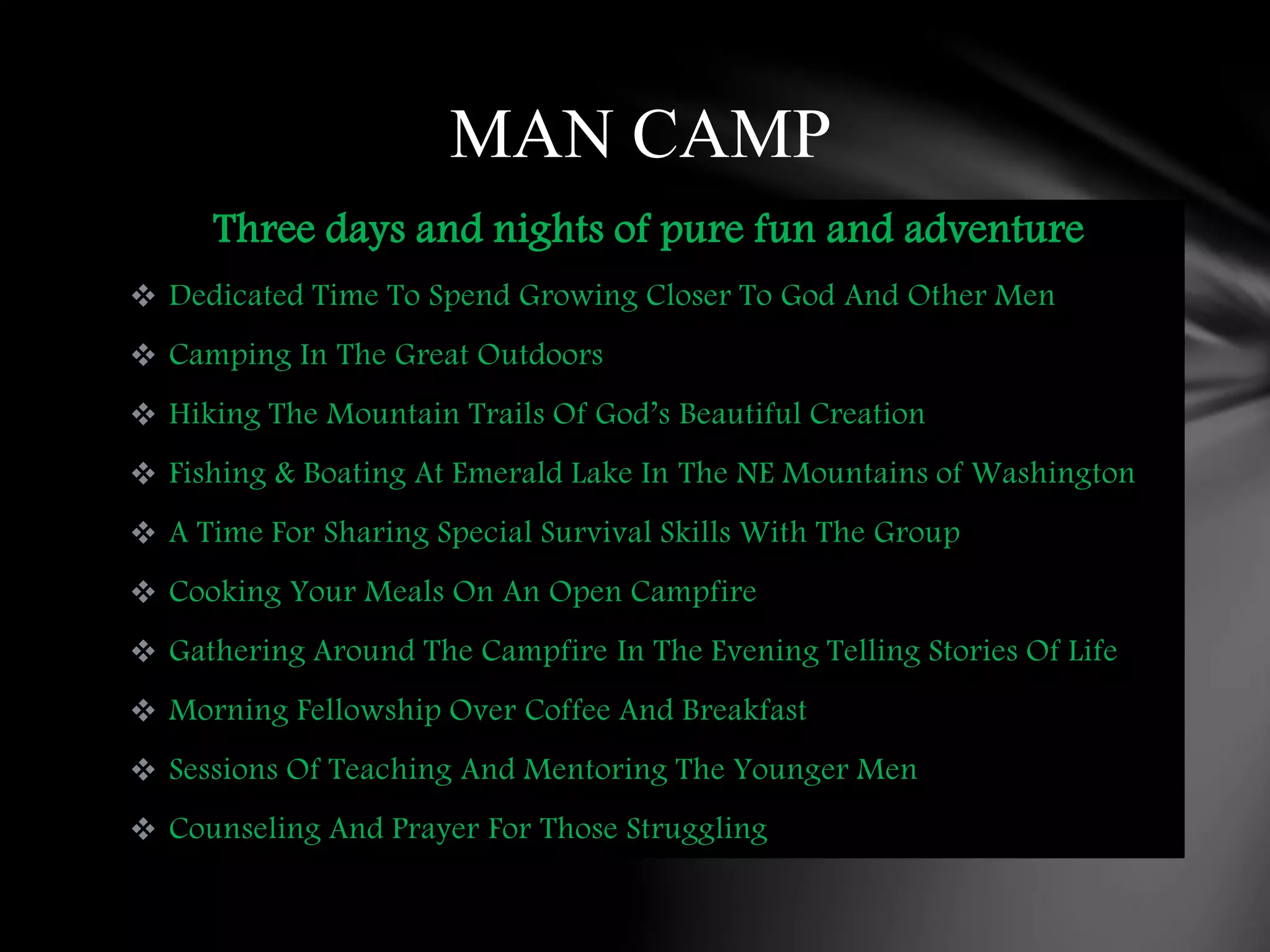 Man Camp, Men's Fellowship, Believers in Jesus | PPTX