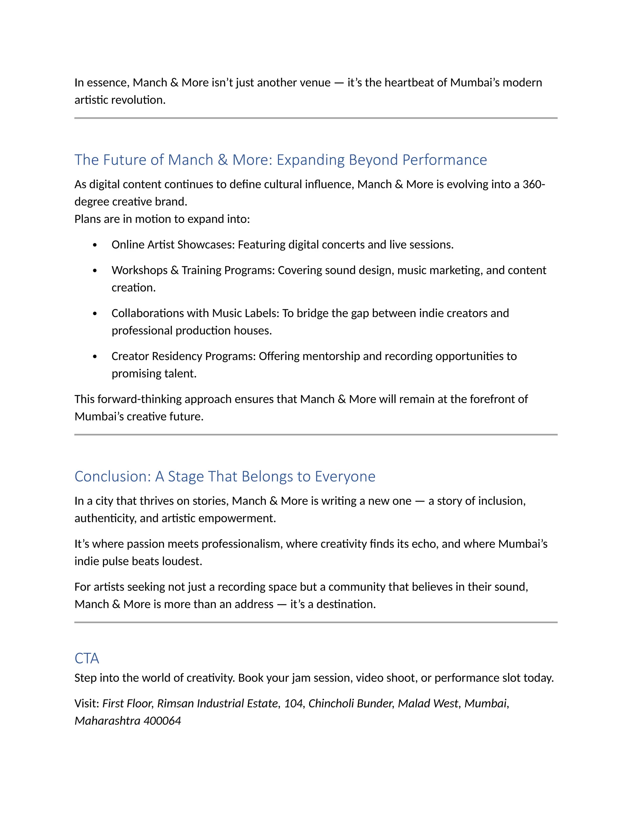 Manch & More - Best Live Music Venue and Jamroom in Malad | DOCX