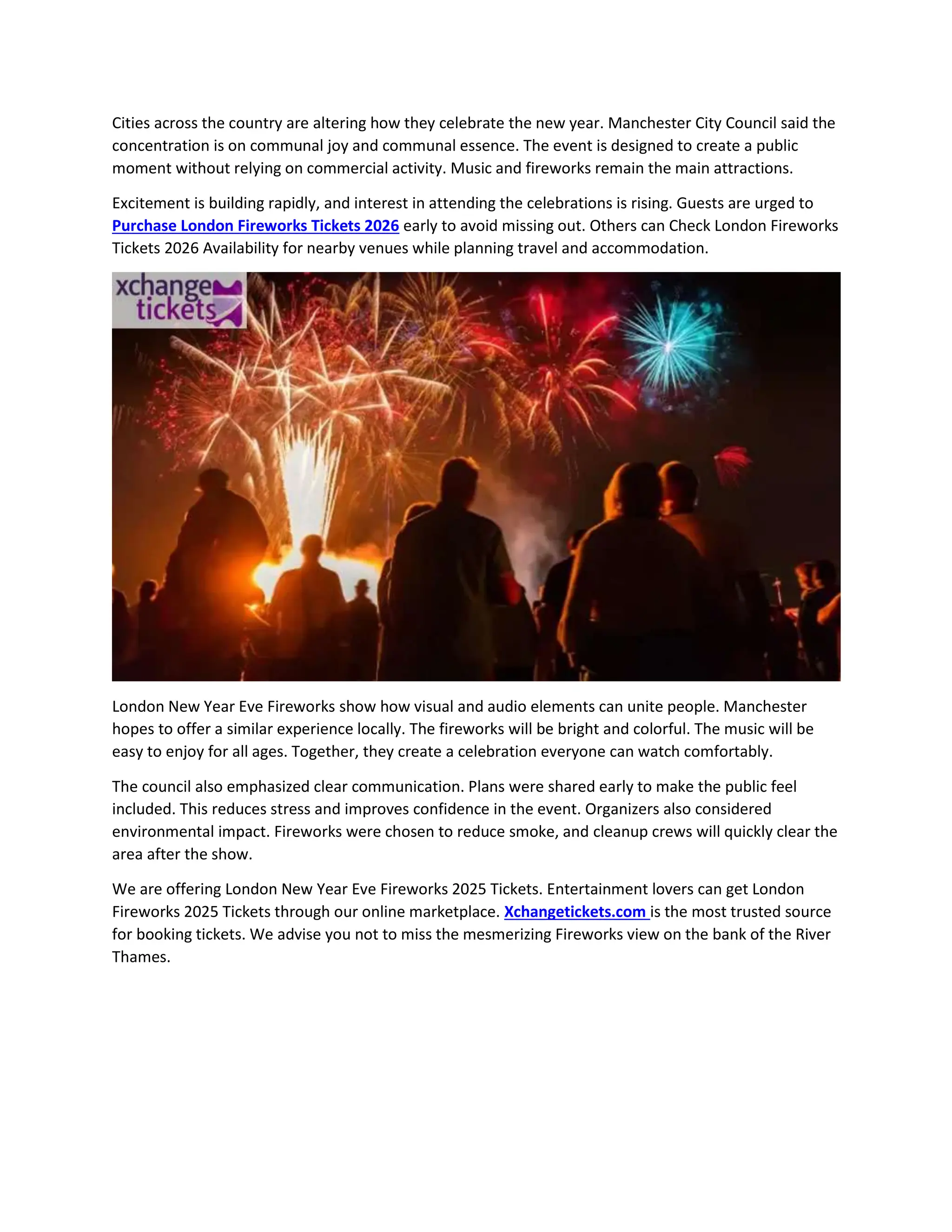 Manchester City Council to Celebrate with London New Year Eve Fireworks ...