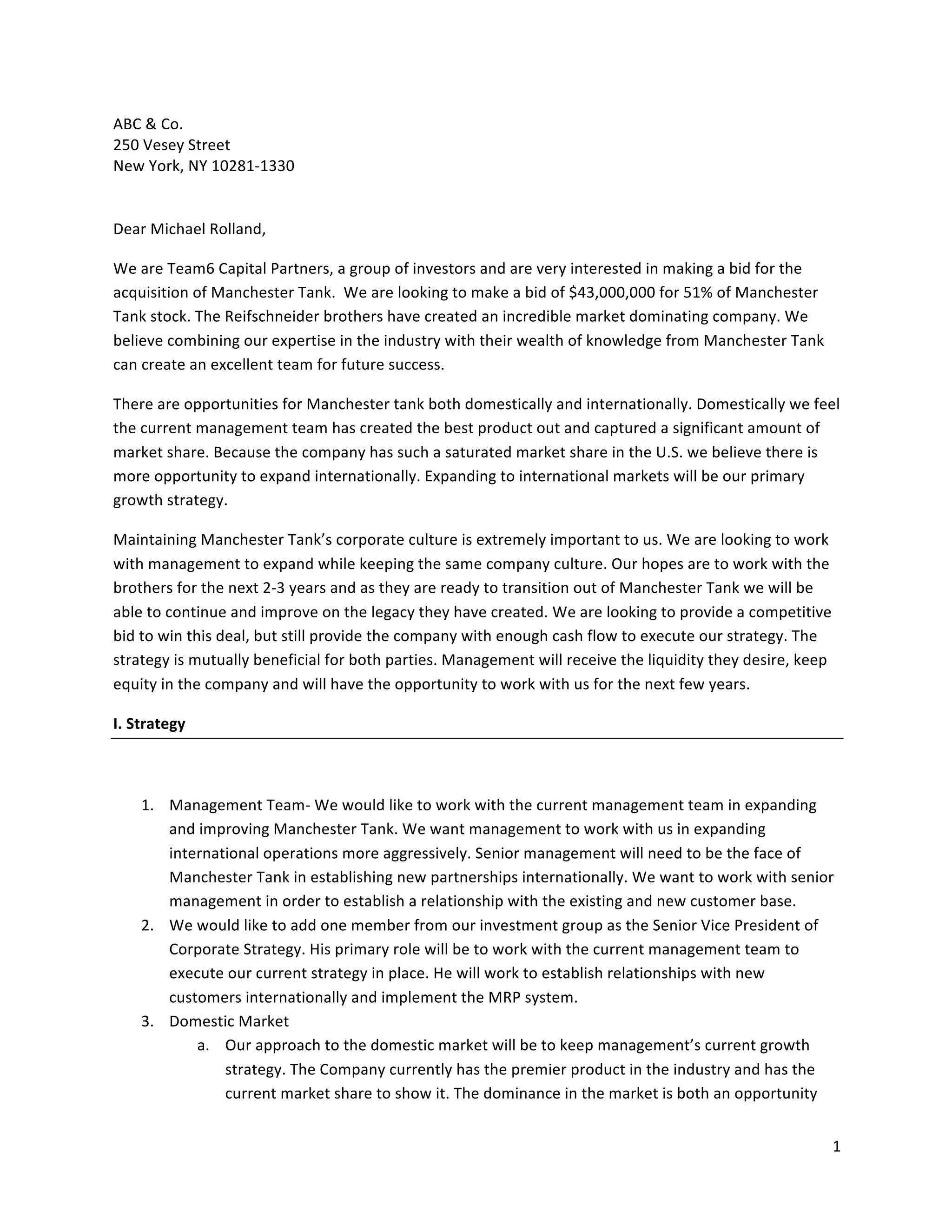 Letter of intent (LOI) to buy a mid size manufacturing firm | PDF