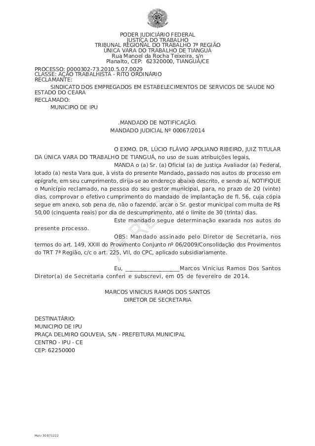 Mandado judicial - SindSaúde