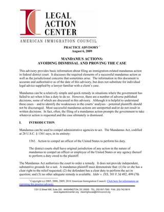 Mandamus actions in immigration avoiding dismissal and proving the case | PDF