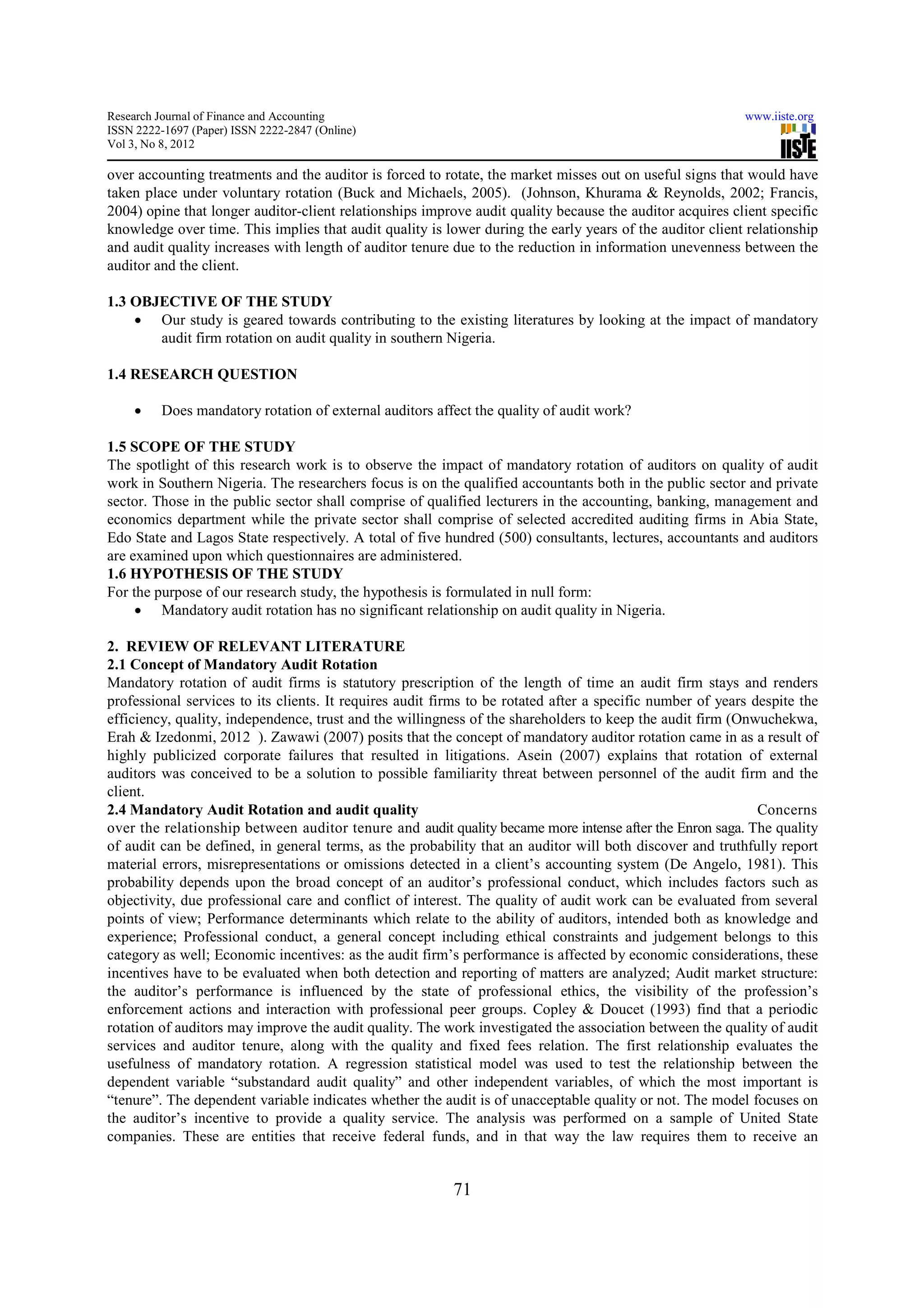 Mandatory audit rotation and audit quality | PDF