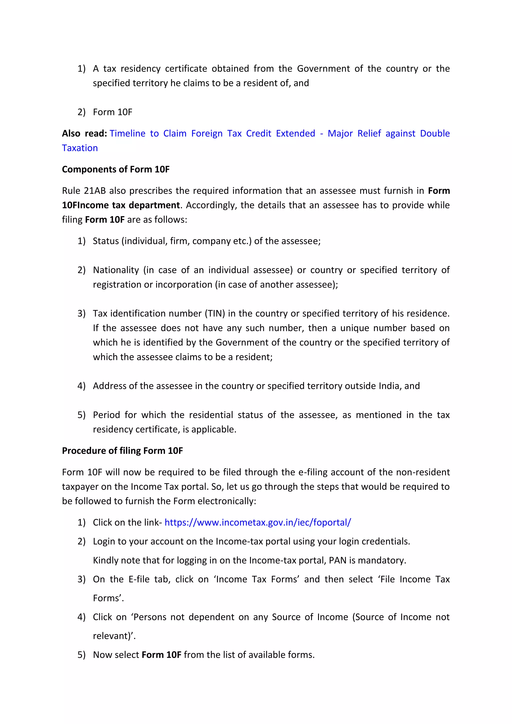 Mandatory E-Filing of Form 10F – A Challenge for Non-Resident Assesses ...