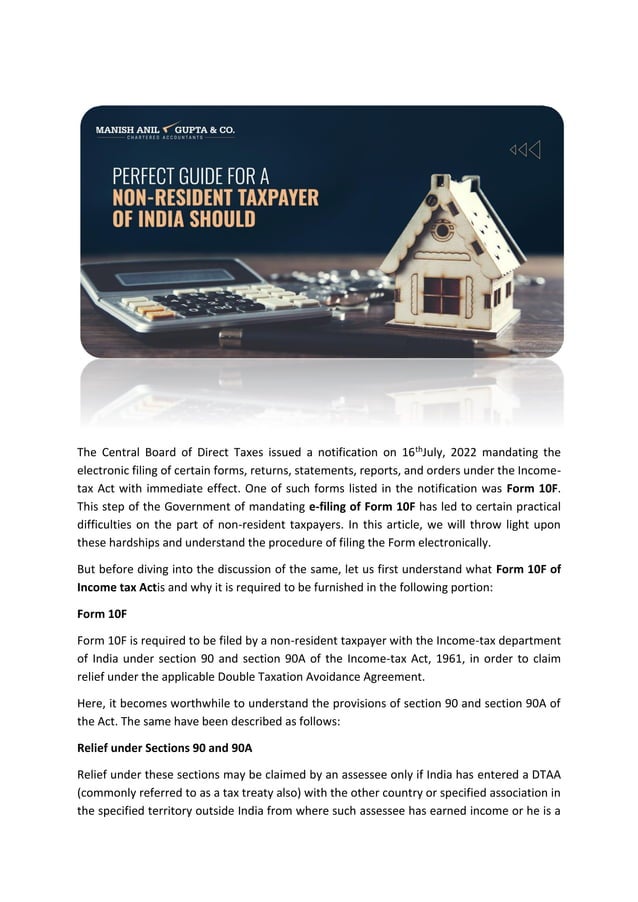 Mandatory E-Filing of Form 10F – A Challenge for Non-Resident Assesses ...