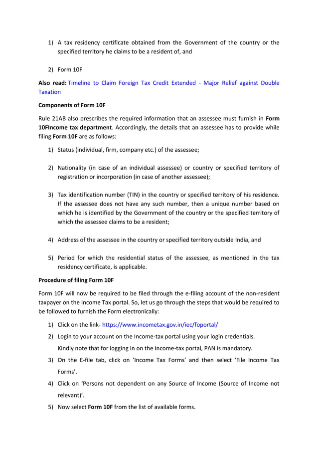 Mandatory E-Filing of Form 10F – A Challenge for Non-Resident Assesses ...