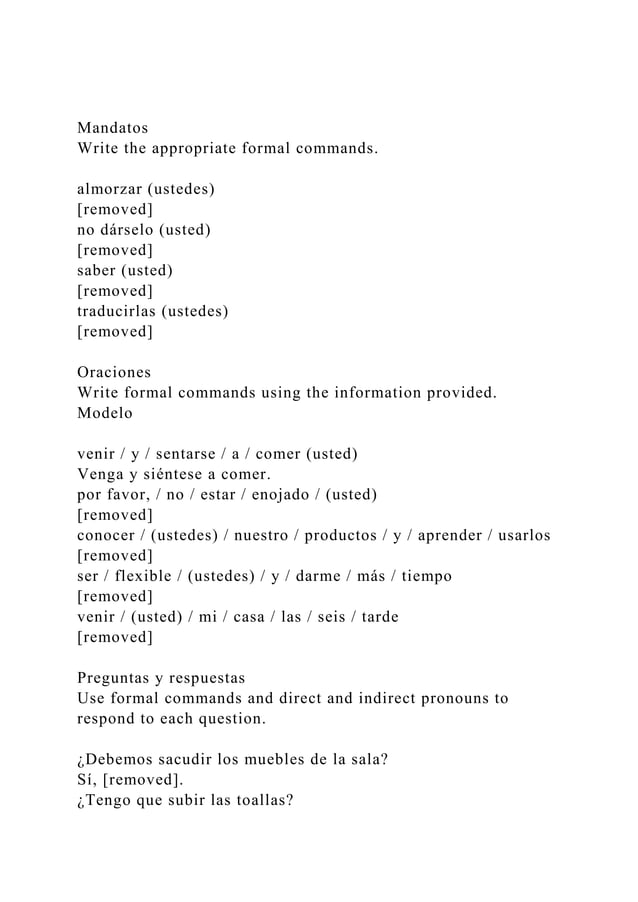 MandatosWrite The Appropriate Formal Commands almorzar uste docx mandatoswrite-the-appropriate-formal-commands-almorzar-uste-docx