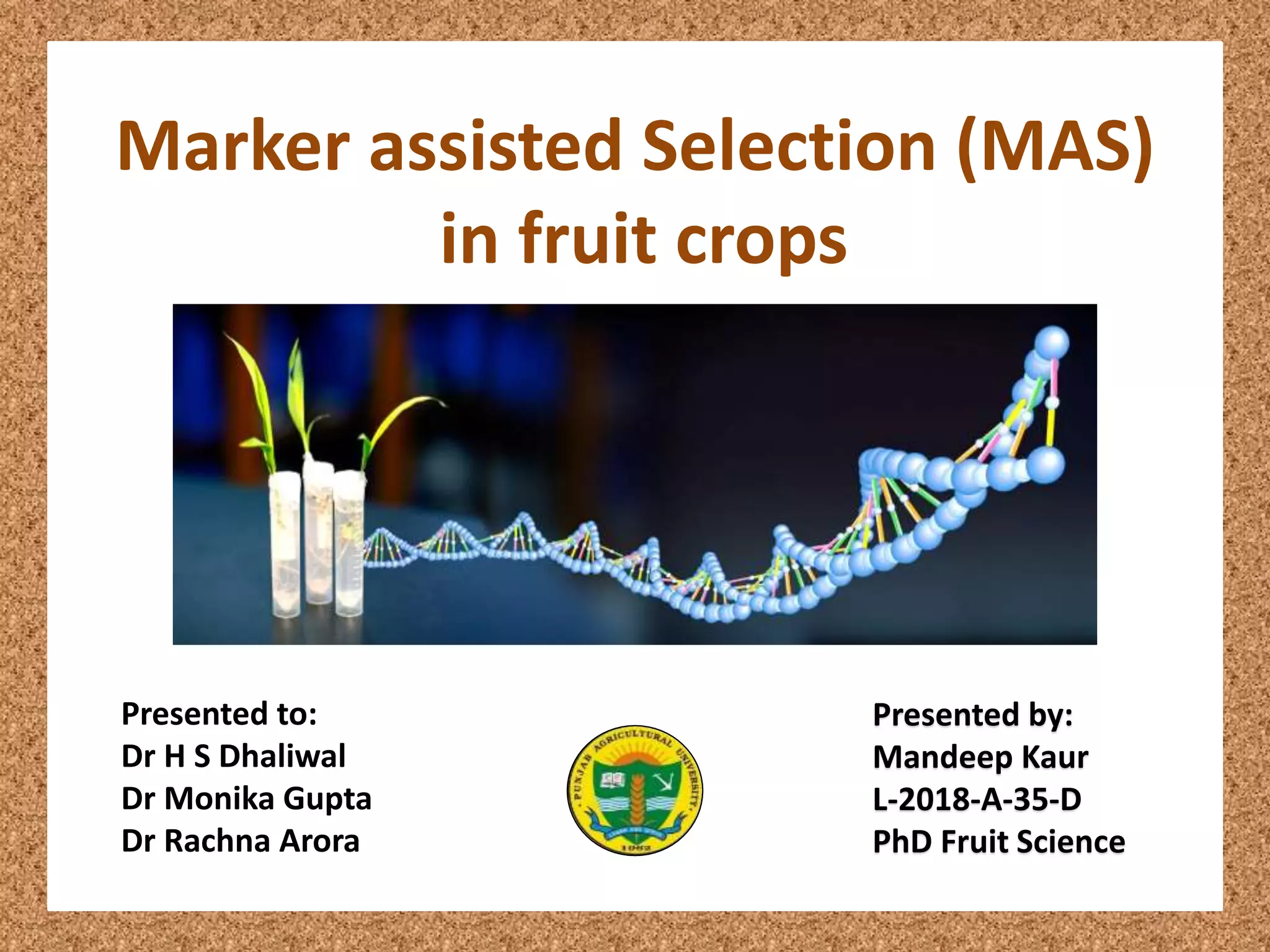 Marker-assisted Selection (MAS) in fruit crops | PPTX