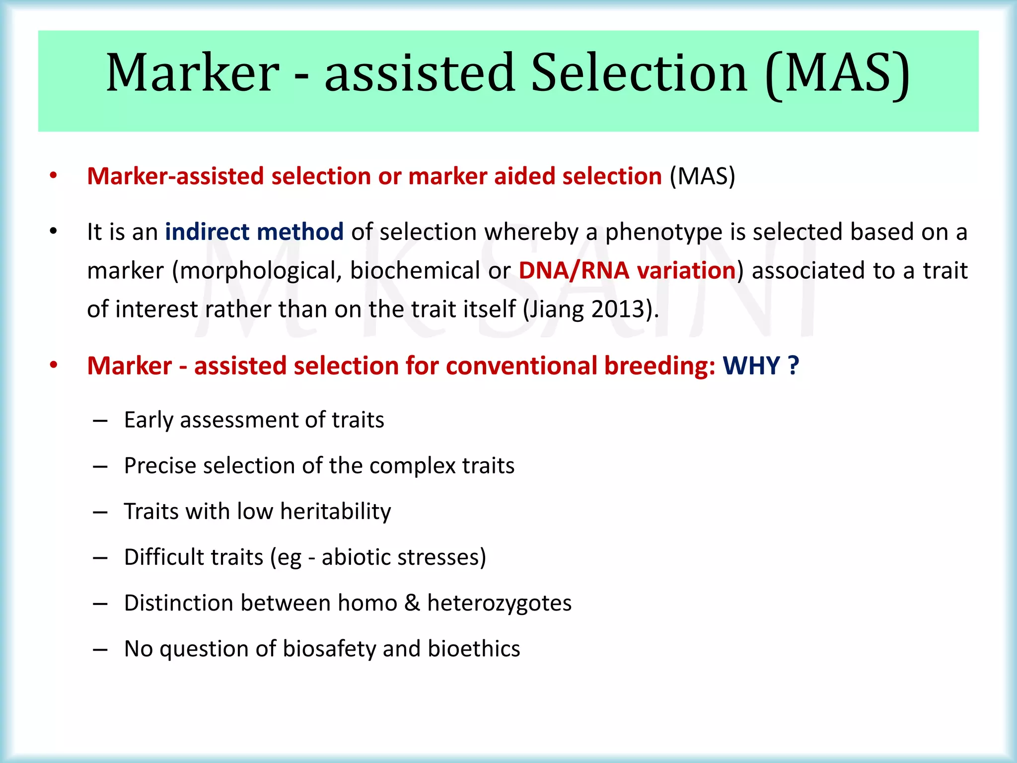 Marker-assisted Selection (MAS) in fruit crops | PPTX