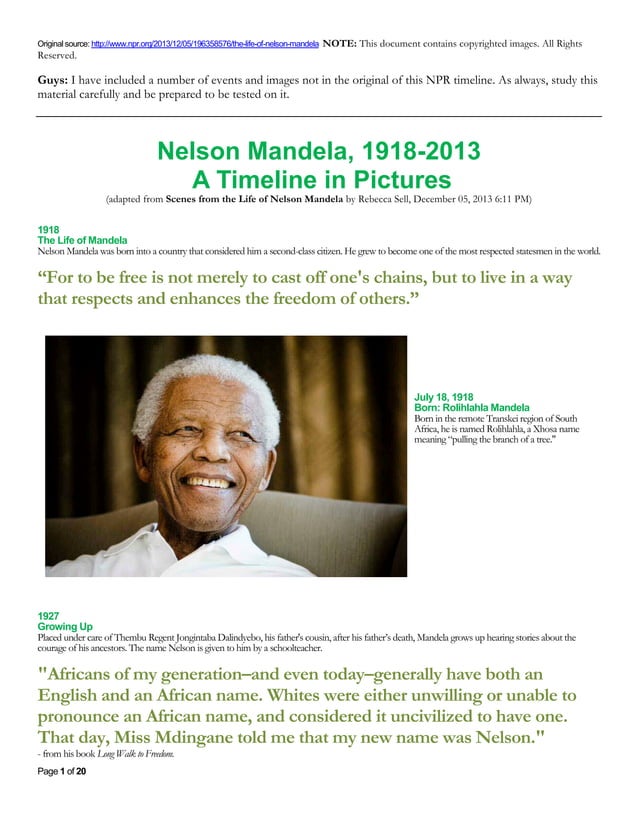 Nelson Mandela 1918-2013: A Biographical Timeline in Text and Pictures ...