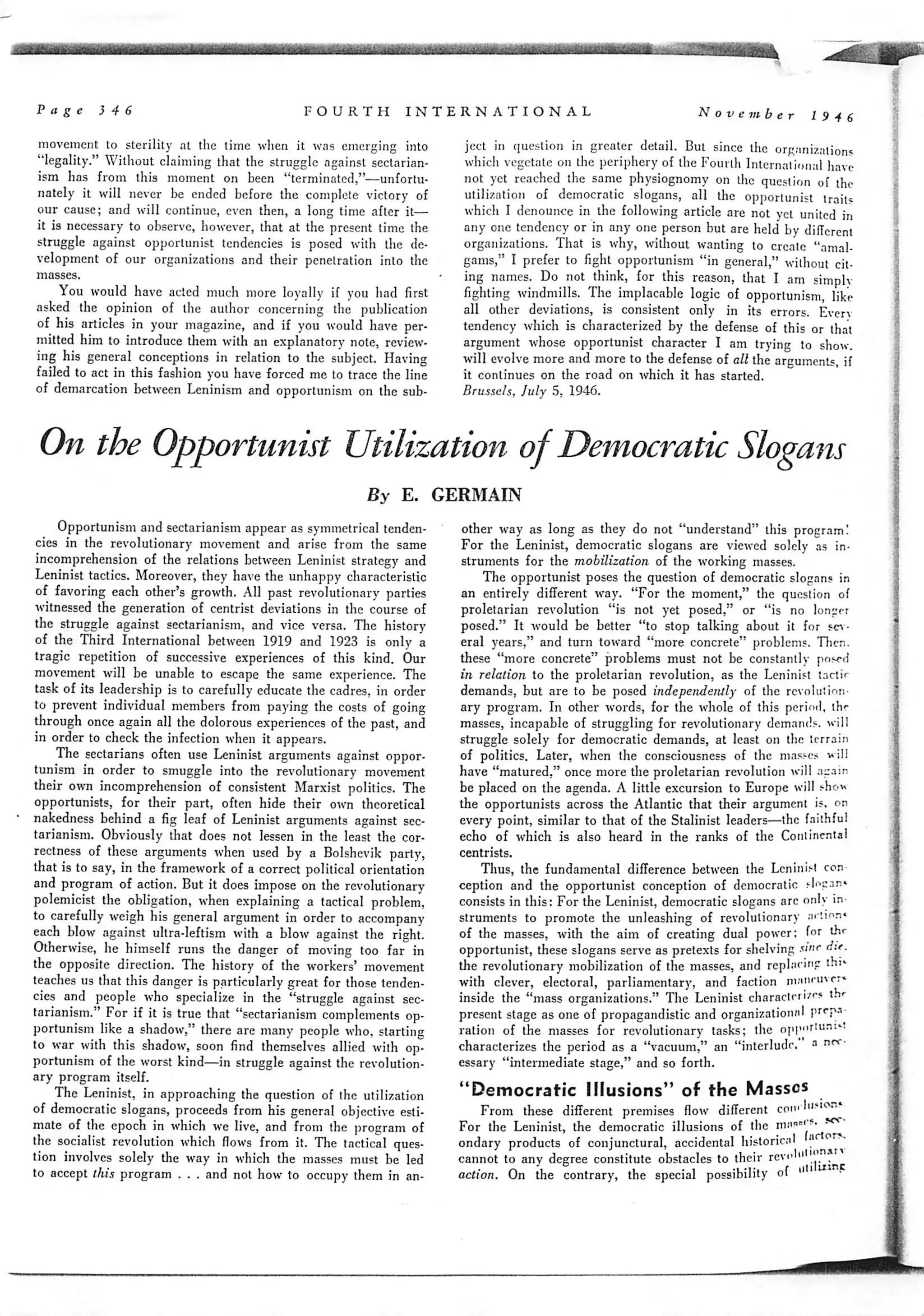 Mandel on Shachtman and opportunist democratic demands 1940 | PDF