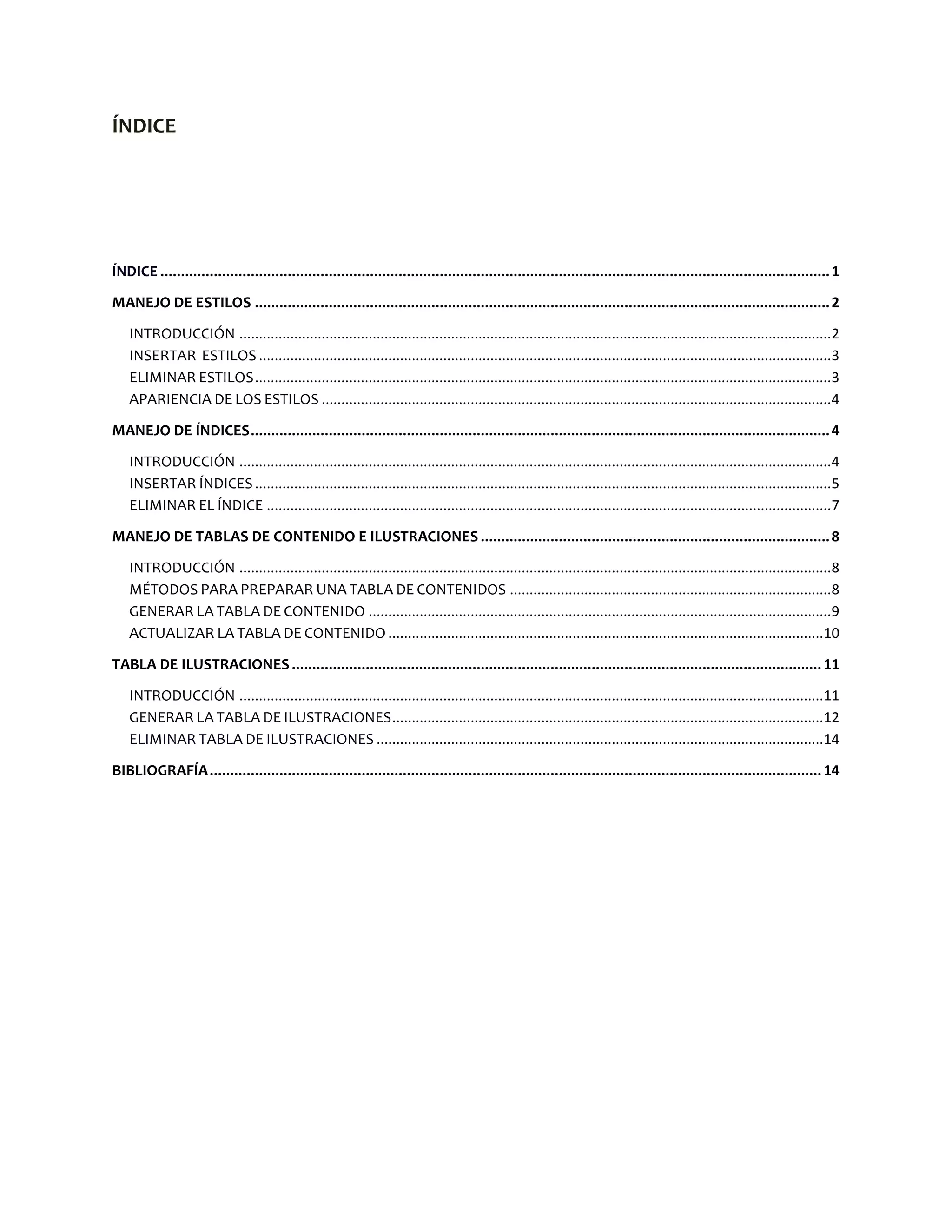 Manejo de estilos , indices , tabla de contenido e ilustraciones | PDF