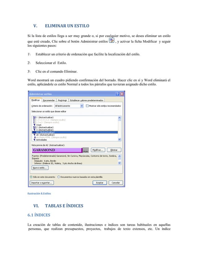 Manejo de estilos,índices,tablas de contenidos e ilustraciones.infotami | PDF