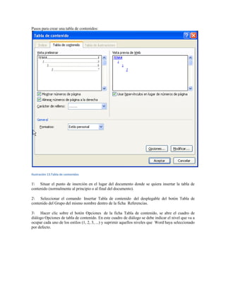 Manejo de estilos,índices,tablas de contenidos e ilustraciones.infotami | PDF