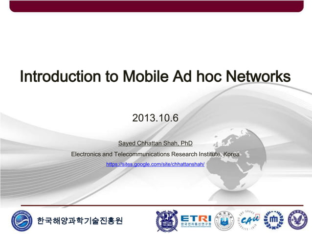 Introduction to Mobile Ad hoc Networks | PPTX