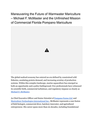 Maneuvering the Future of Warmwater Mariculture – Michael F. McMaster ...