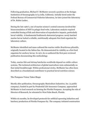 Maneuvering the Future of Warmwater Mariculture – Michael F. McMaster ...