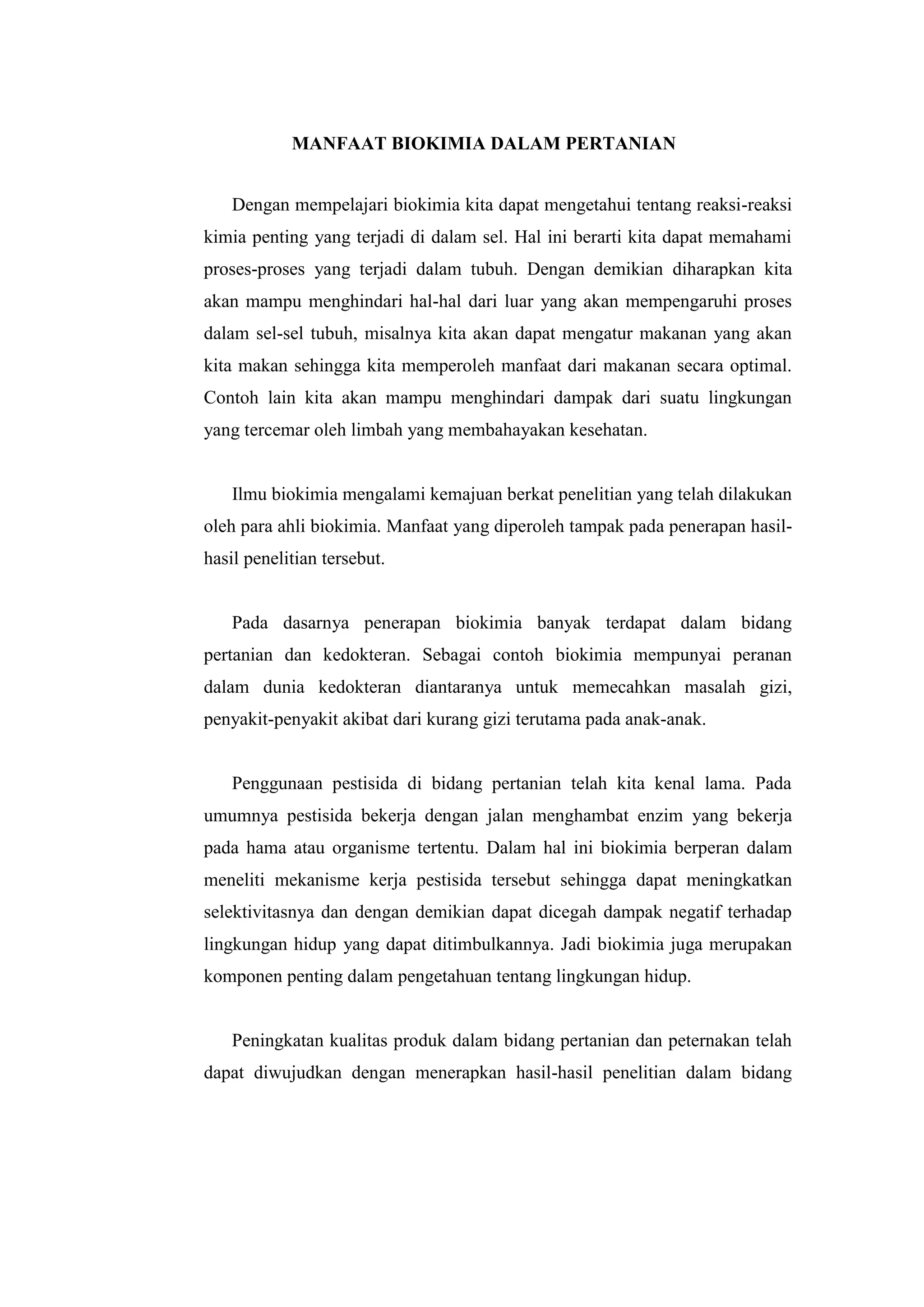 Manfaat biokimia dlm pertanian | DOCX