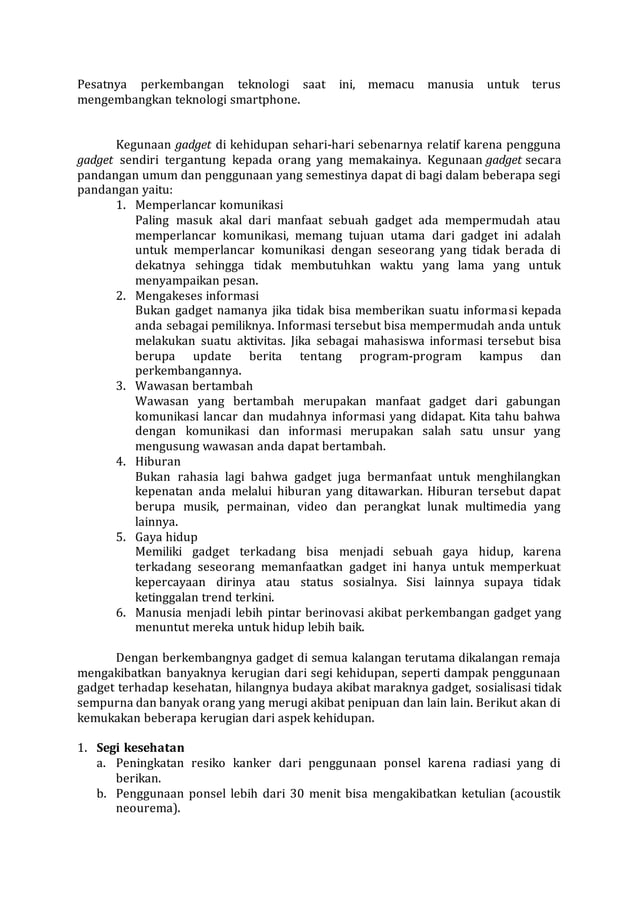 Manfaat dan pengaruh gadget | DOCX