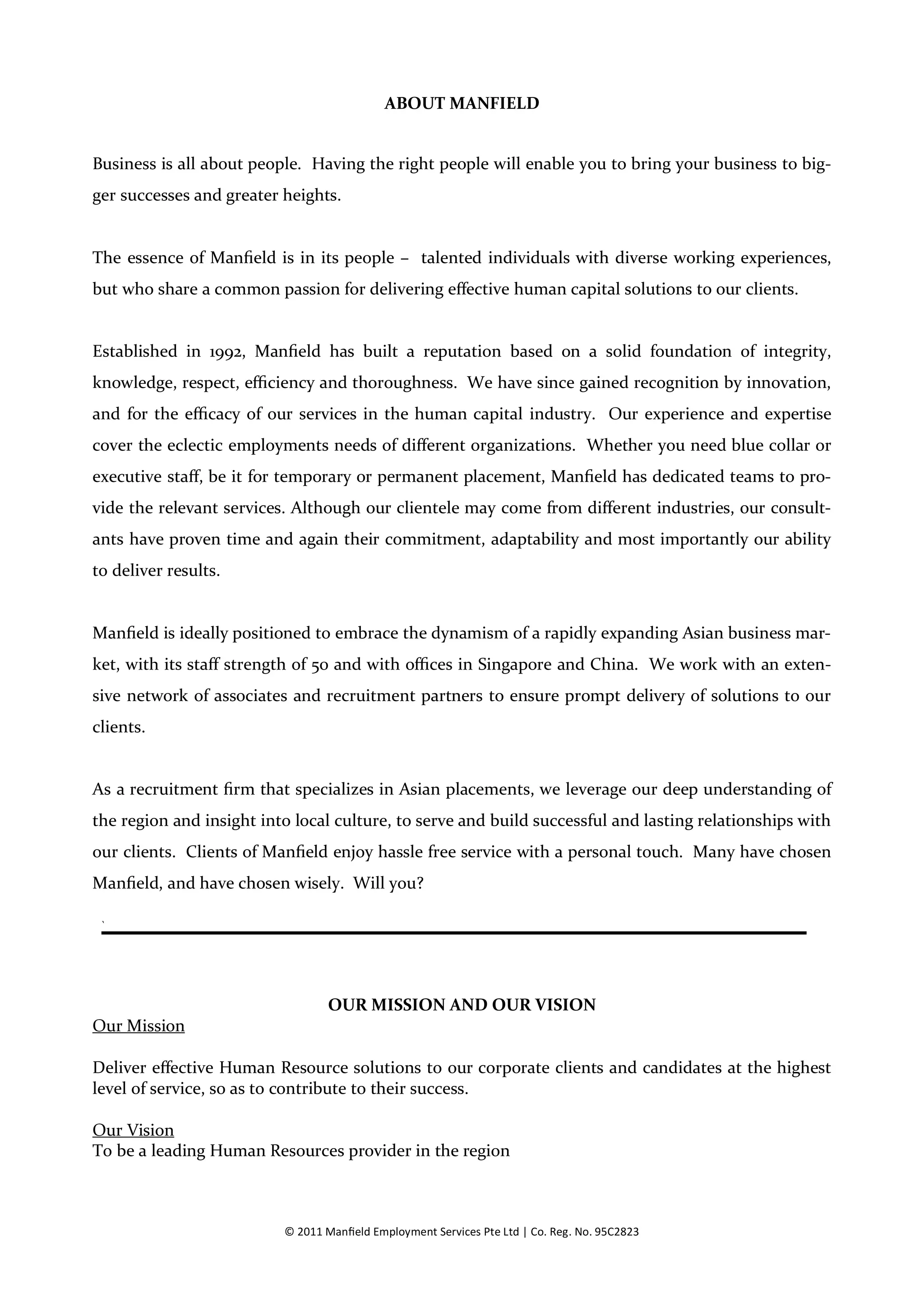 Manfield employment services | PDF