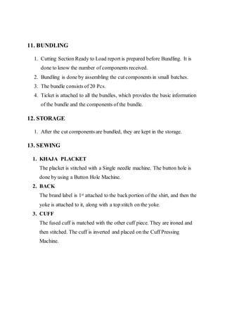 Manufacturing process of a shirt, roles of the managers, structure of ...