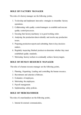 Manufacturing process of a shirt, roles of the managers, structure of ...