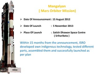 Mangalayan (Mars Orbiter Mission - MOM) | PPTX