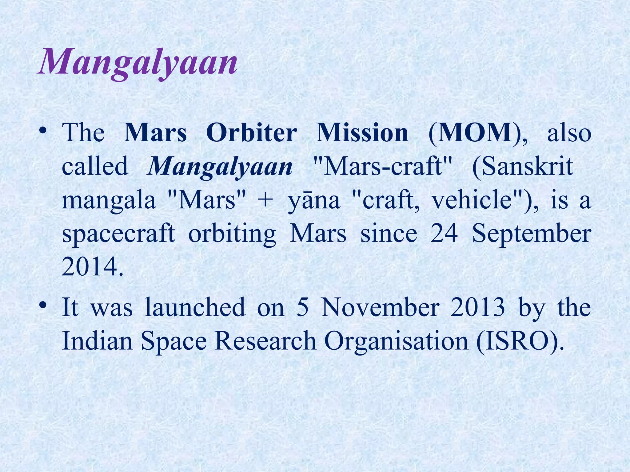 Mangalyaan By YOGEESH | PPT