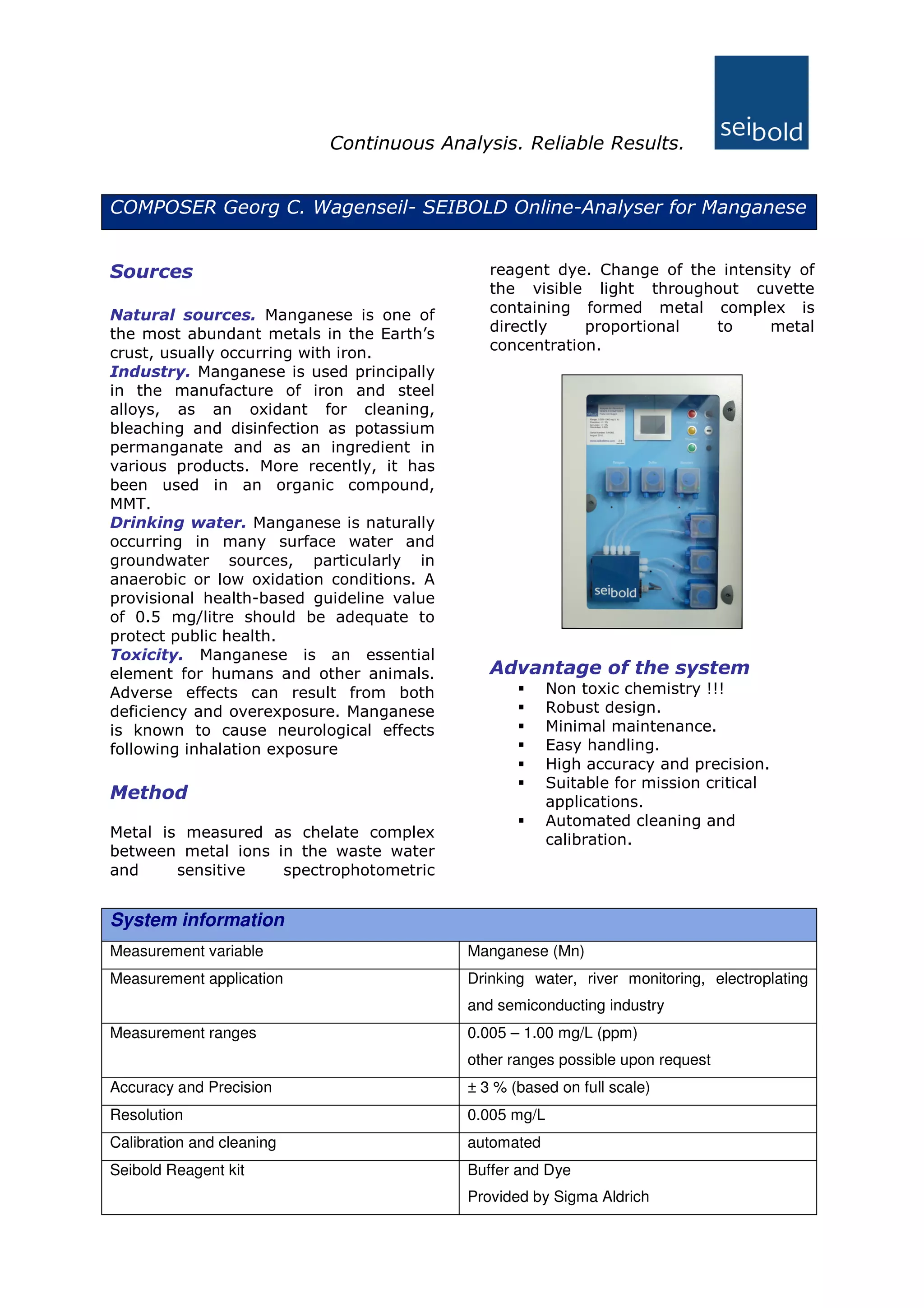 Manganese Continuous Analysis from SEIBOLD-Wasser.pdf | Chemistry | Science