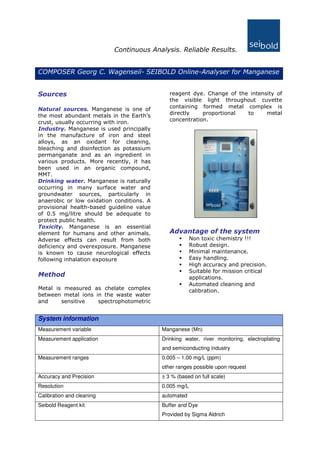 Manganese Continuous Analysis from SEIBOLD-Wasser.pdf | Chemistry | Science