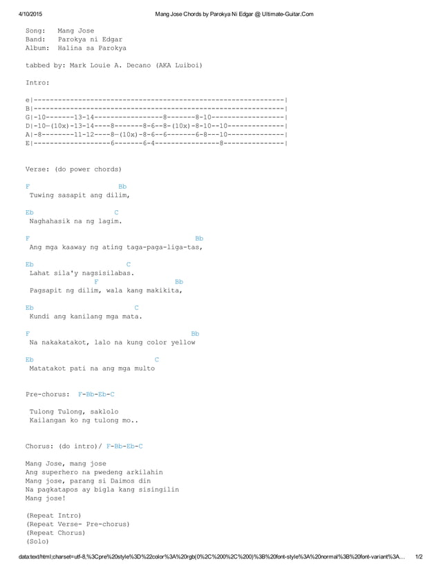 Mang jose chords by parokya ni edgar @ ultimate guitar | PDF | Music ...