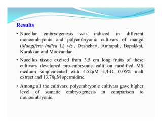 Somatic embryogenesis in mono and poly embryonic varieties of mango | PDF