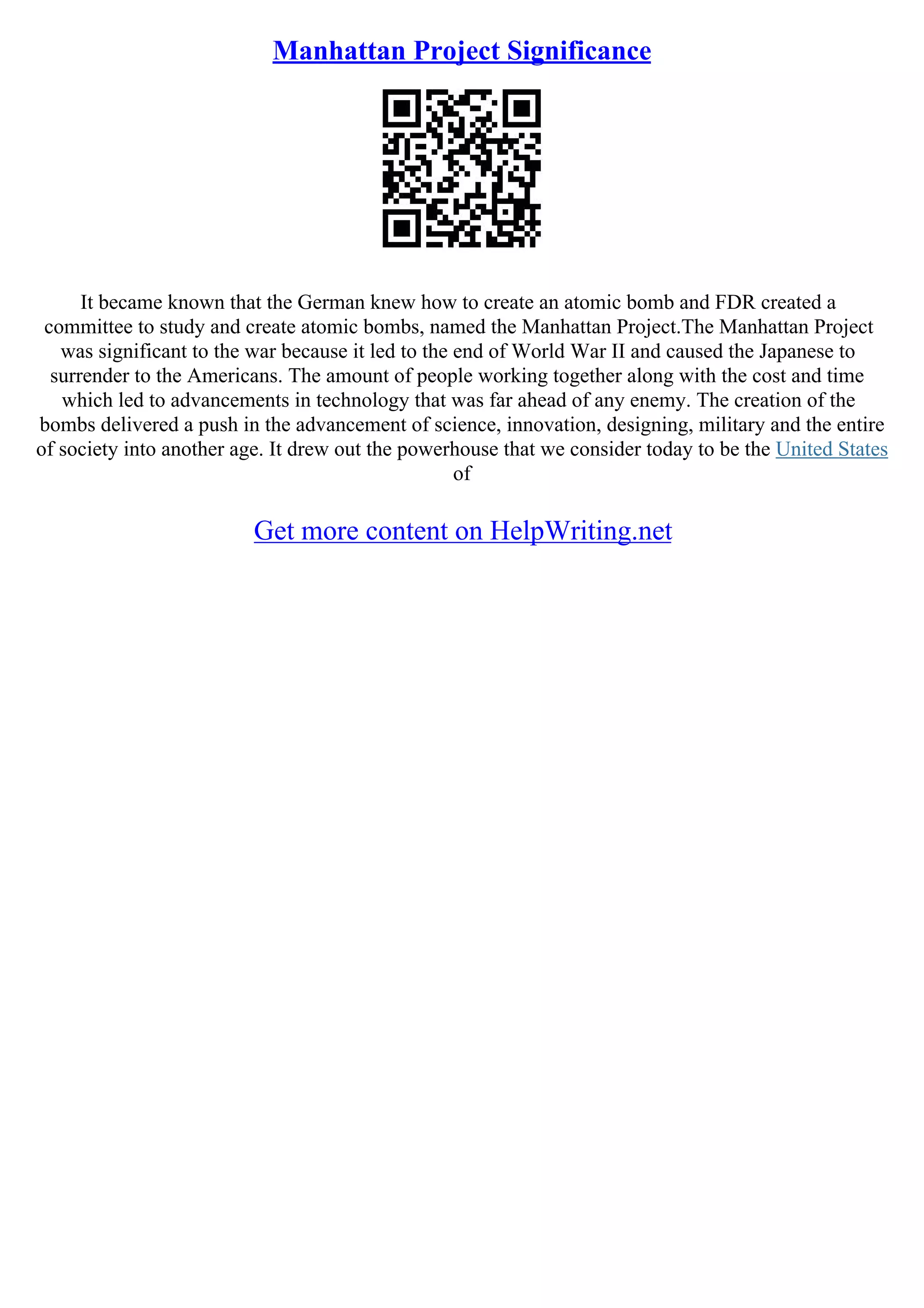 Manhattan Project Essay | PDF