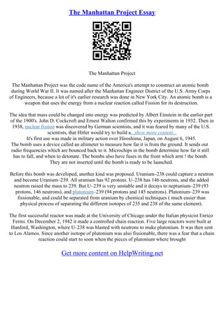 Manhattan Project Essay | PDF