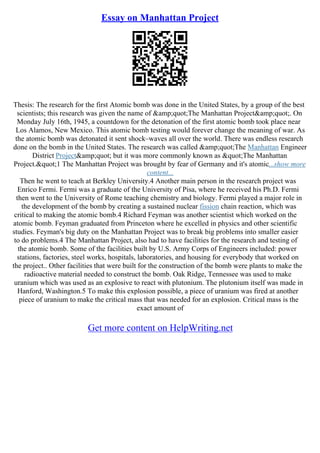 Manhattan Project Essay | PDF