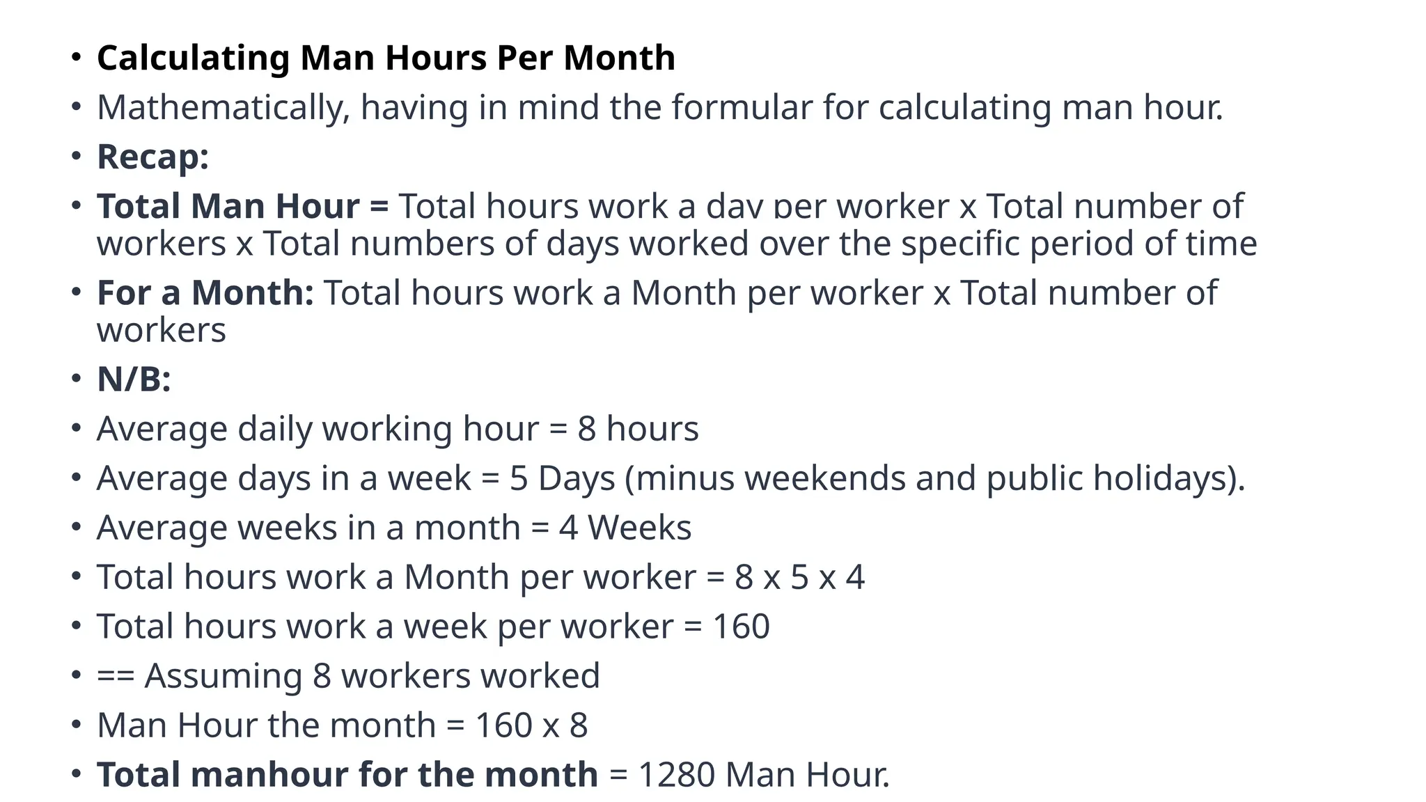 MAN HOUR.pptx Calculating Man Hours Per Month | PPTX