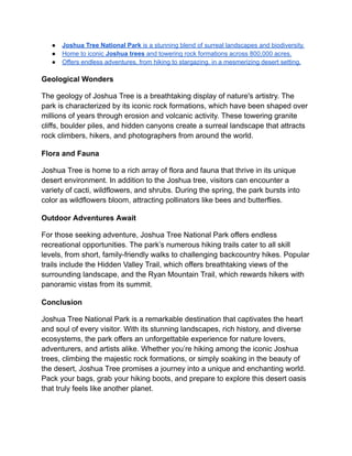 Discovering Joshua Tree National Park: A Desert Oasis of Adventure | PDF