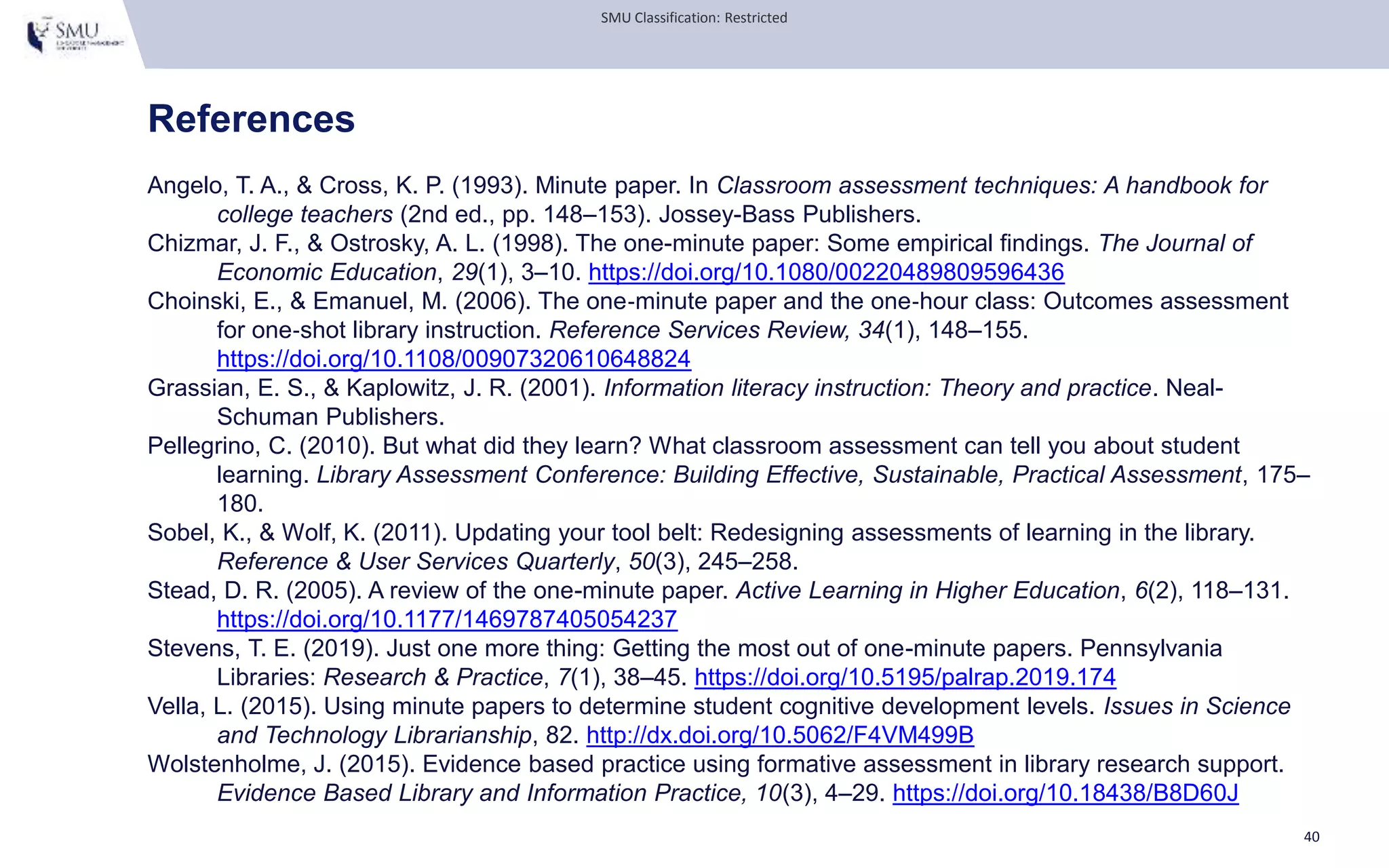 Revisiting the One-Minute Paper: Personal Reflections, Student ...