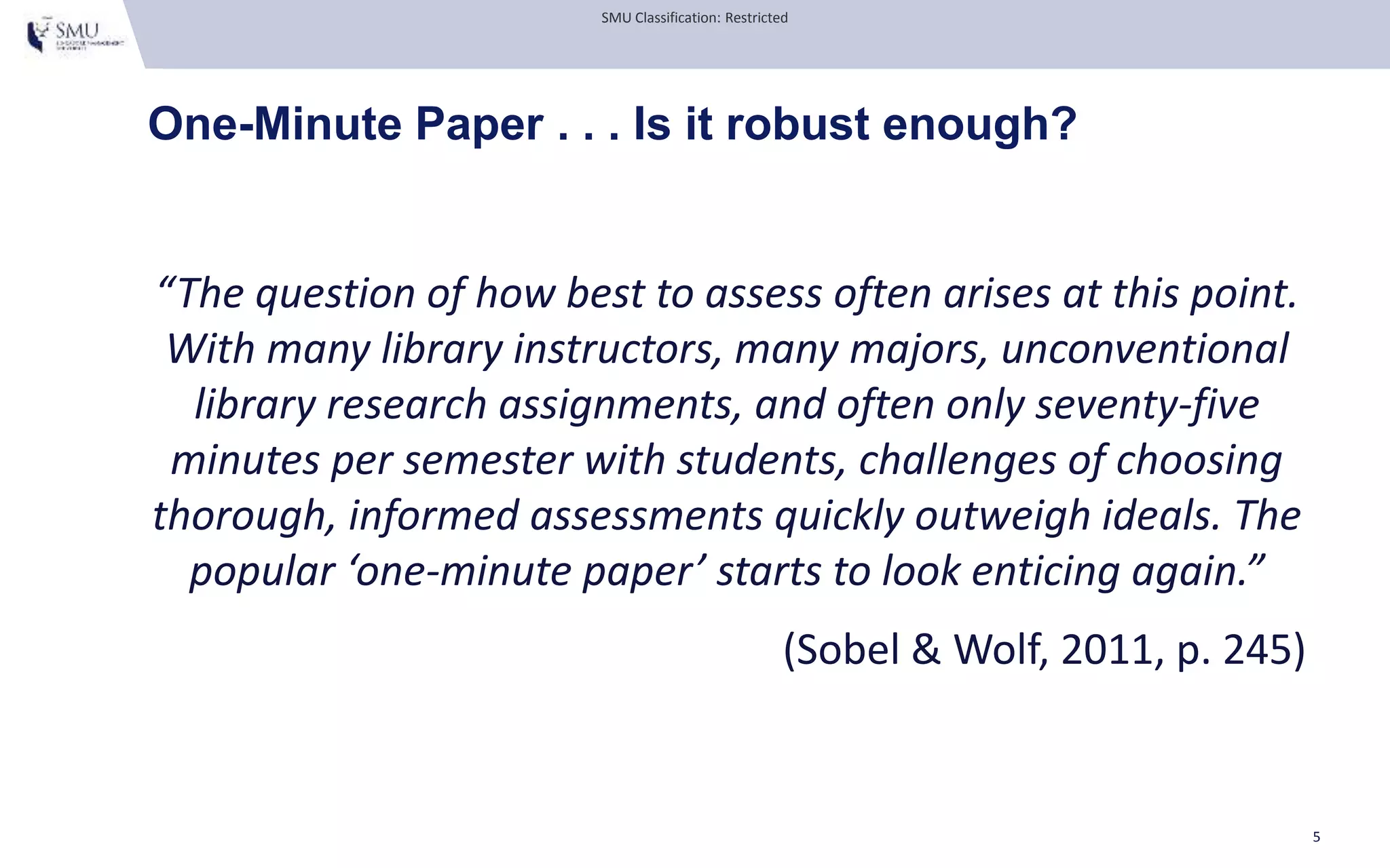 Revisiting the One-Minute Paper: Personal Reflections, Student ...