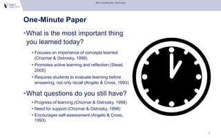 Revisiting the One-Minute Paper: Personal Reflections, Student ...