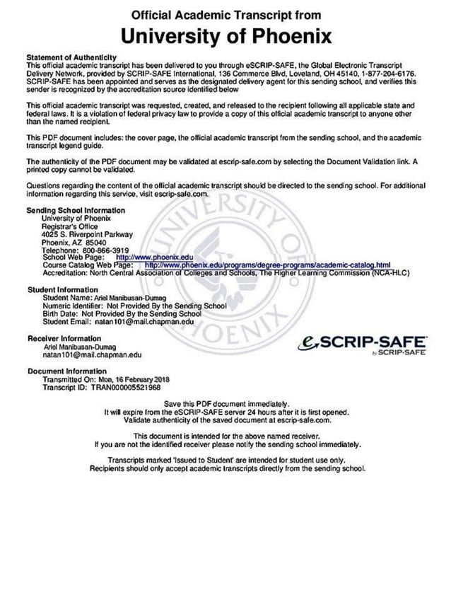 UOPX Unofficial Transcript | PDF