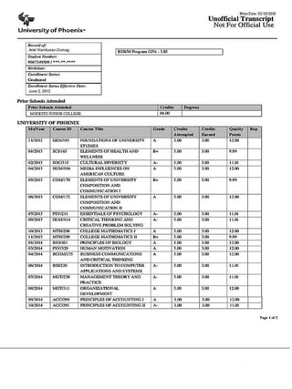 UOPX Unofficial Transcript | PDF