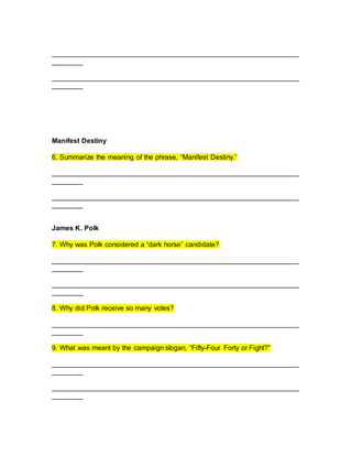 Manifest destiny guided notes | DOCX
