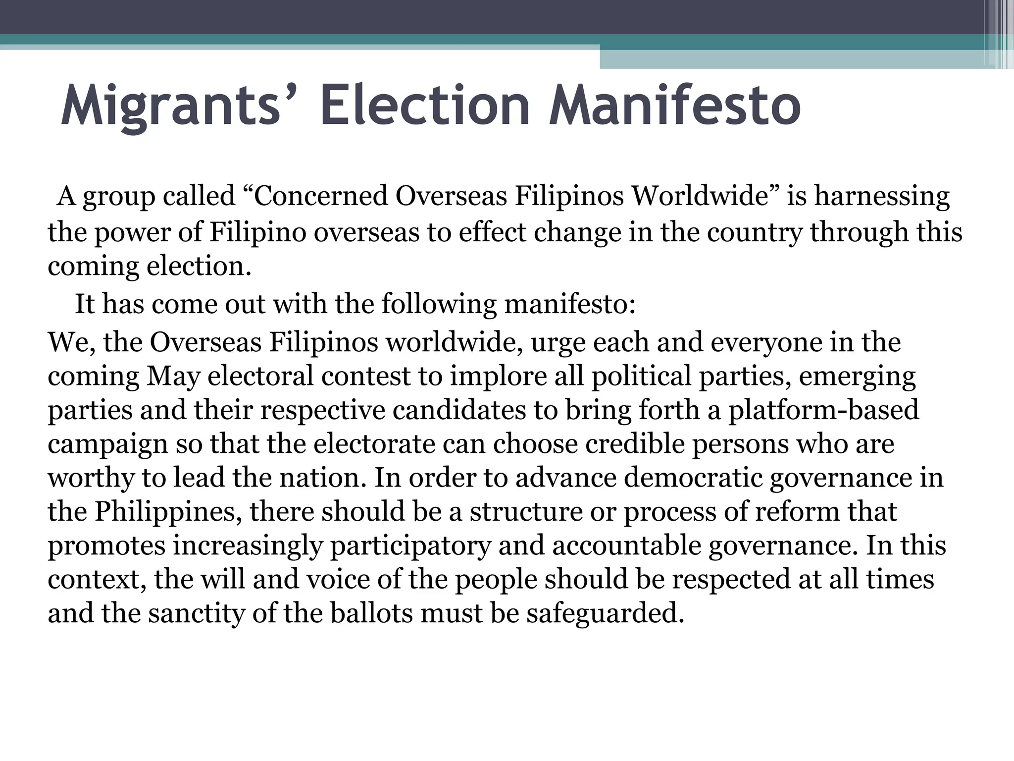 Manifesto in English for Academic and Professional Purposes | PPT