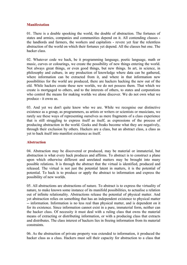 Manifesto hacker | DOC | Programming Languages | Computing