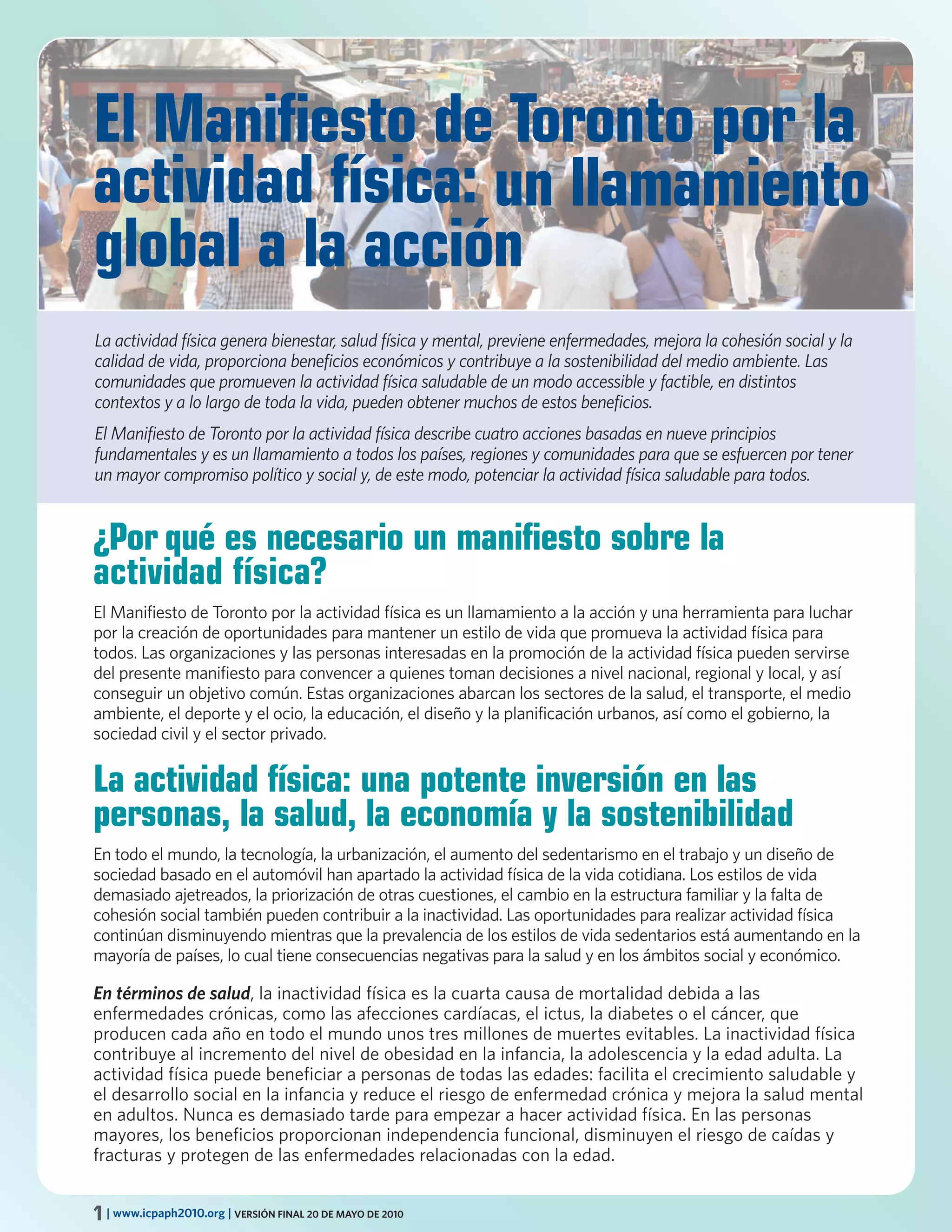 Manifiesto Toronto por la Actividad Física | PDF