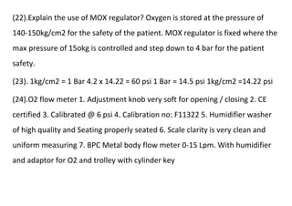 Manifold details on the medical gas supply to the wards and OT's in the ...