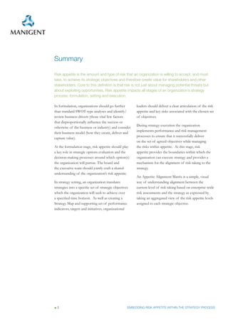 Manigent Embedding Risk Appetite Within The Strategy Process | PDF ...