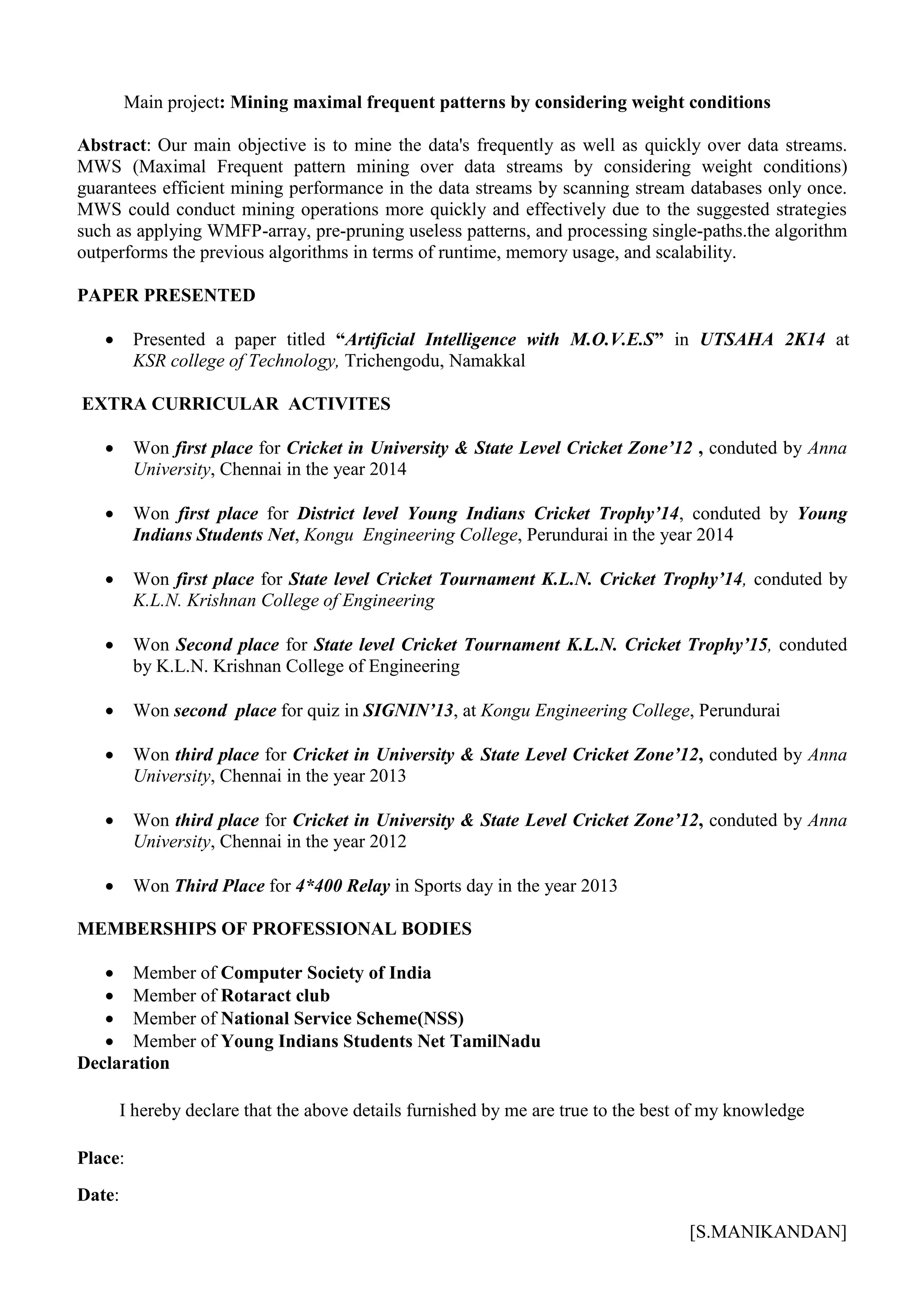 Manikandan resume | PDF | Operating Systems | Computer Software and Applications