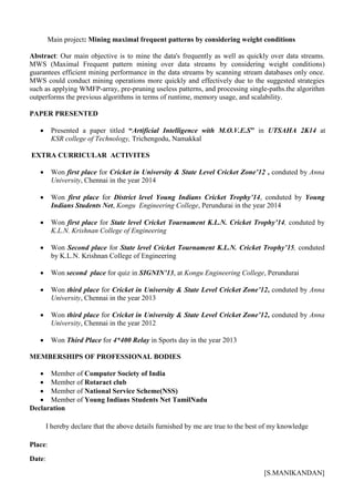 Manikandan resume | PDF | Operating Systems | Computer Software and Applications